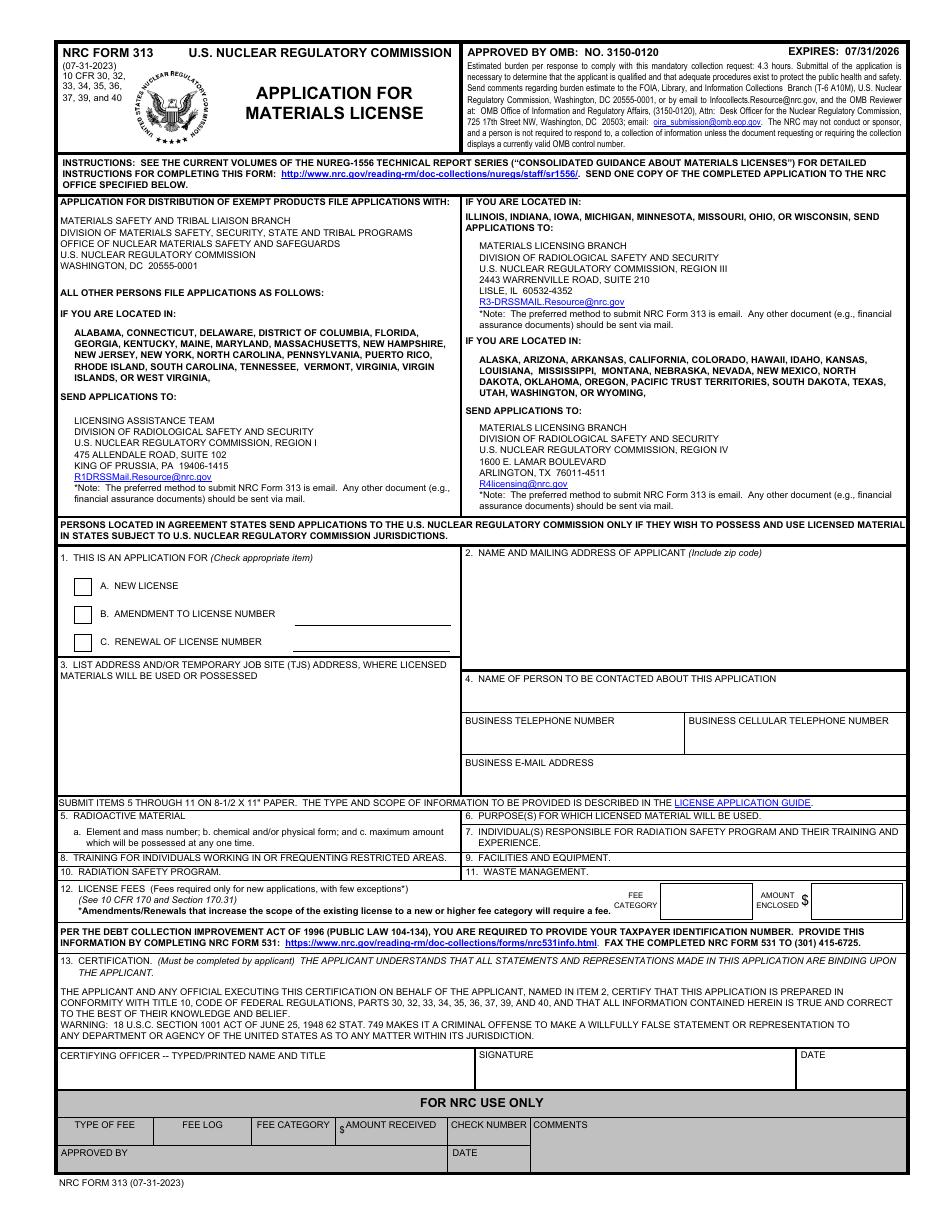NRC Form 313 - Fill Out, Sign Online and Download Fillable PDF ...