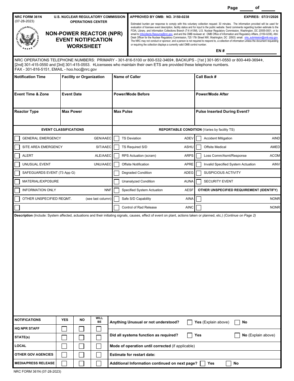 NRC Form 361N Download Fillable PDF or Fill Online Non-power Reactor ...