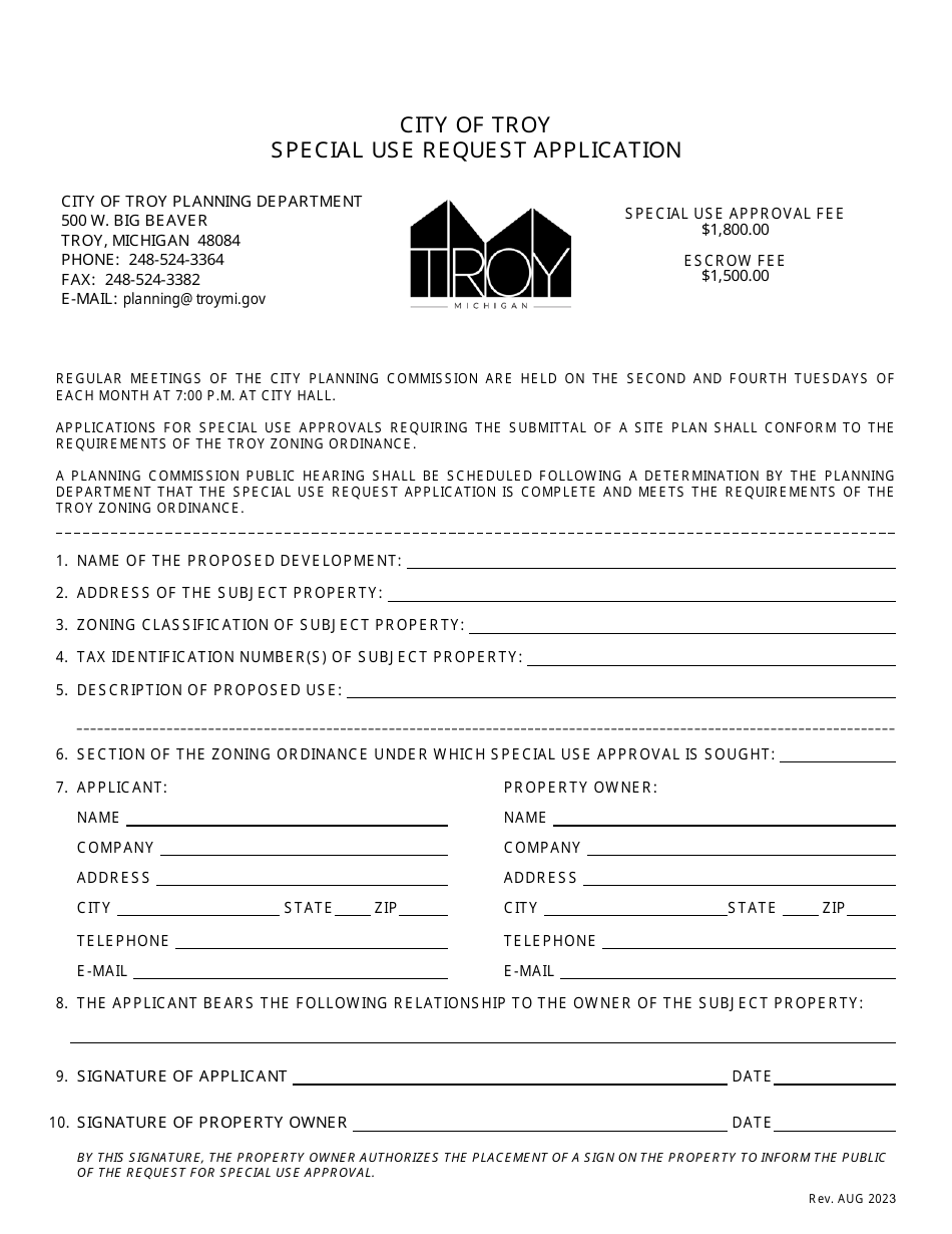 City of Troy, Michigan Special Use Request Application Download ...