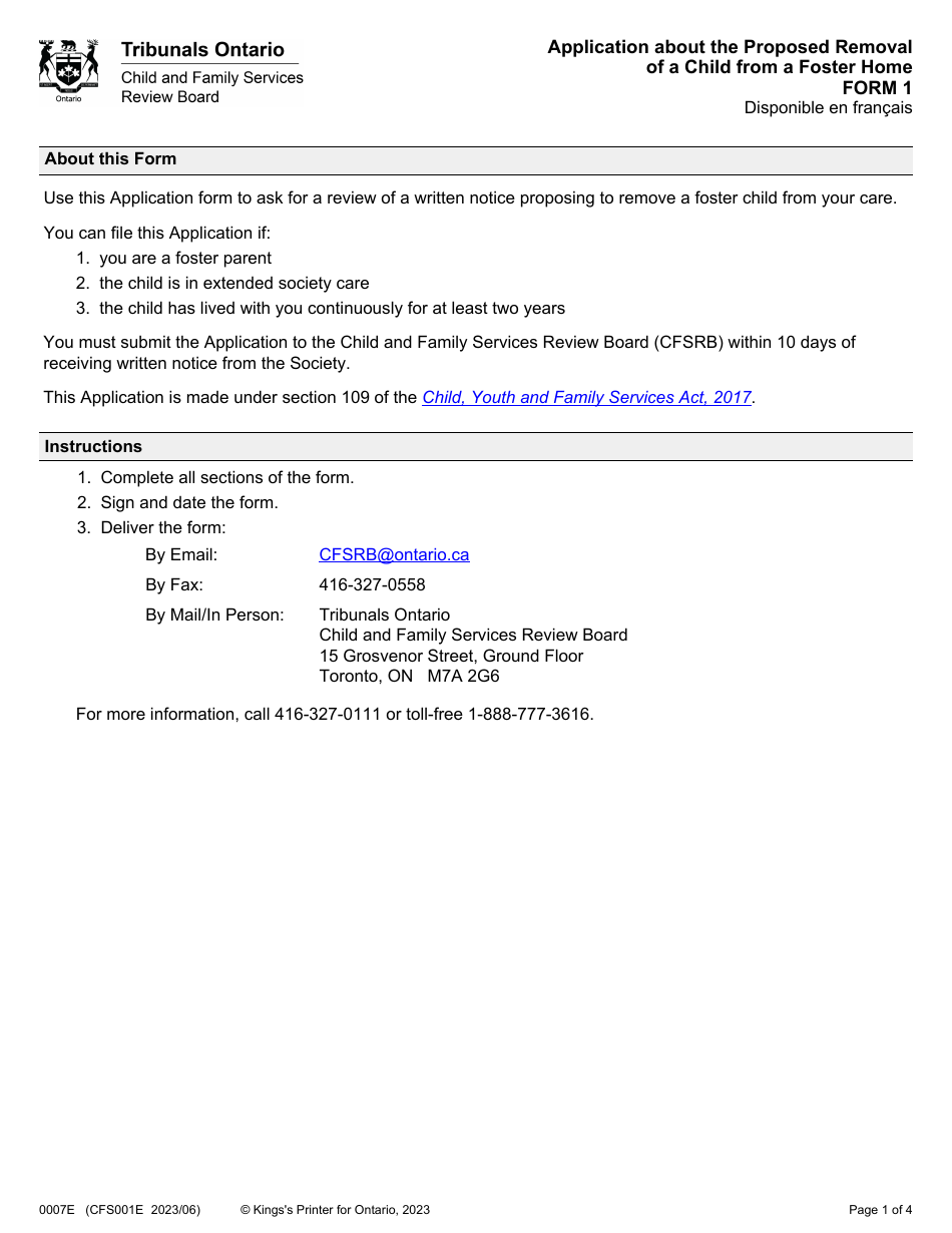 Form 1 (0007E; CFS001E) - 2023 - Fill Out, Sign Online and Download ...