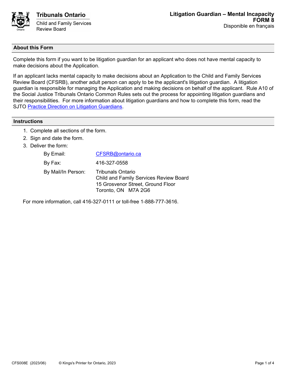 Form 8 (CFS008E) - Fill Out, Sign Online and Download Fillable PDF ...