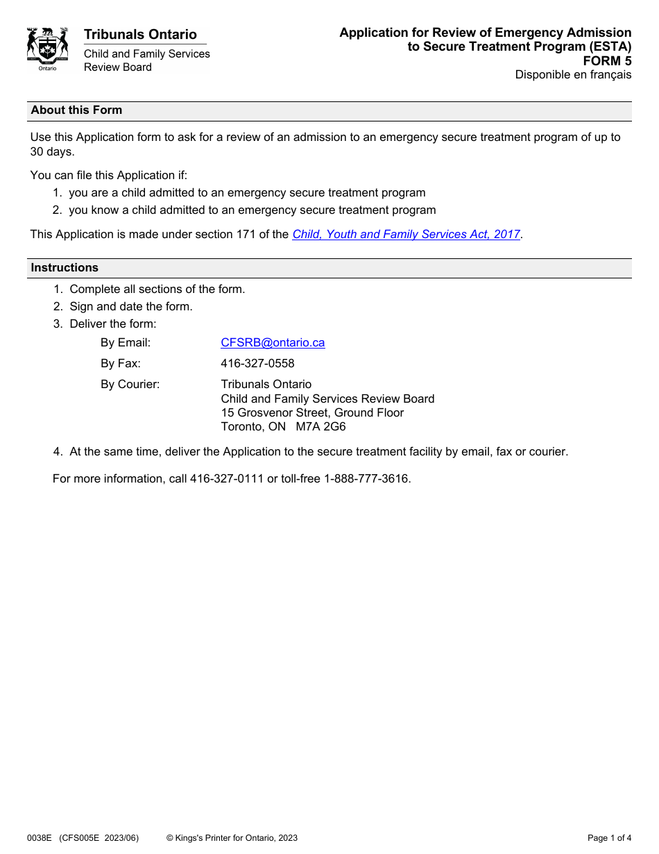 Form 5 (0038E; CFS005E) - 2023 - Fill Out, Sign Online and Download ...
