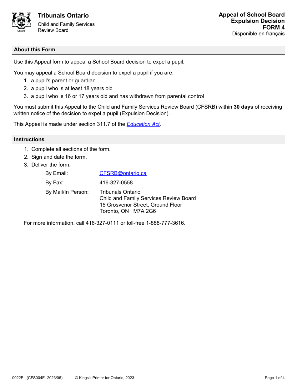 Form 4 (0022E; CFS004E) - Fill Out, Sign Online and Download Fillable ...
