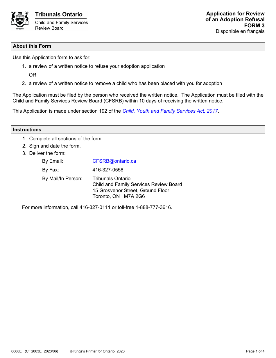 Form 3 (0008E; CFS003E) - Fill Out, Sign Online and Download Fillable ...