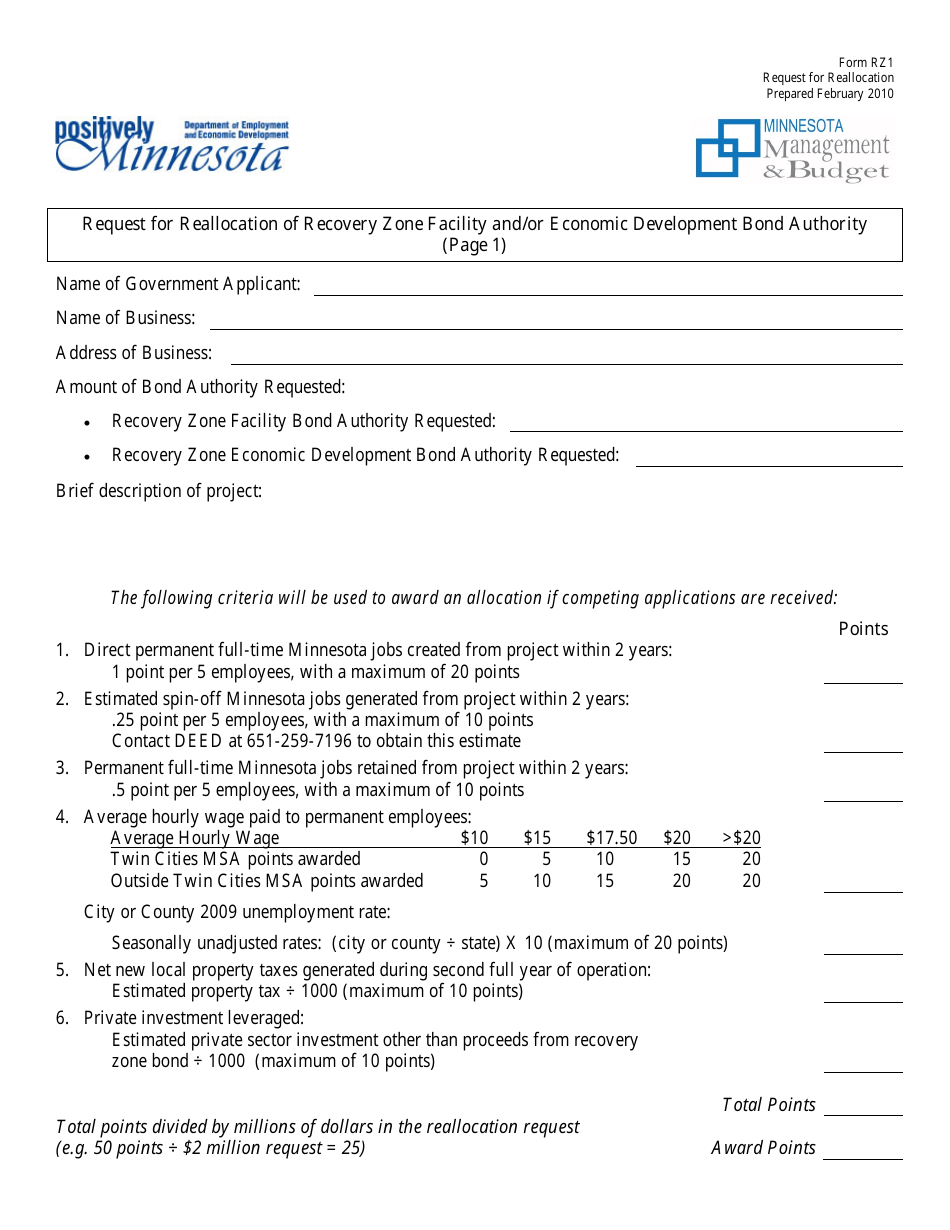 Form RZ1 - Fill Out, Sign Online and Download Printable PDF, Minnesota ...