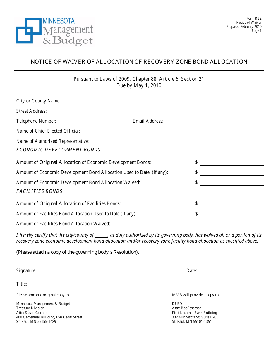 Form RZ2 - Fill Out, Sign Online and Download Printable PDF, Minnesota ...