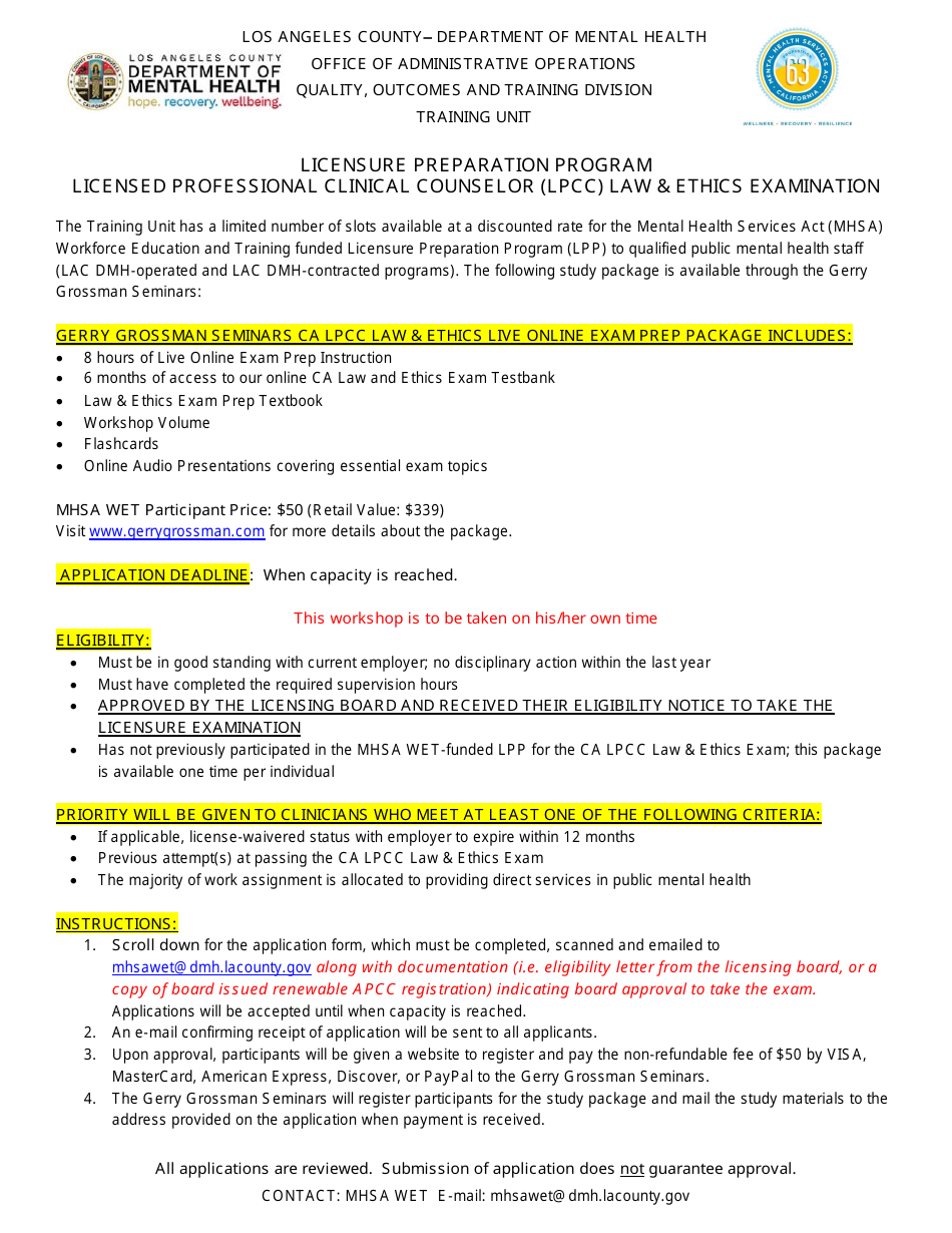 County of Los Angeles, California Licensed Professional Clinical ...