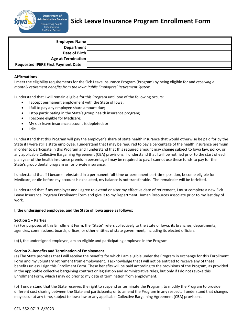 Form CFN552-0713 - Fill Out, Sign Online and Download Printable PDF ...