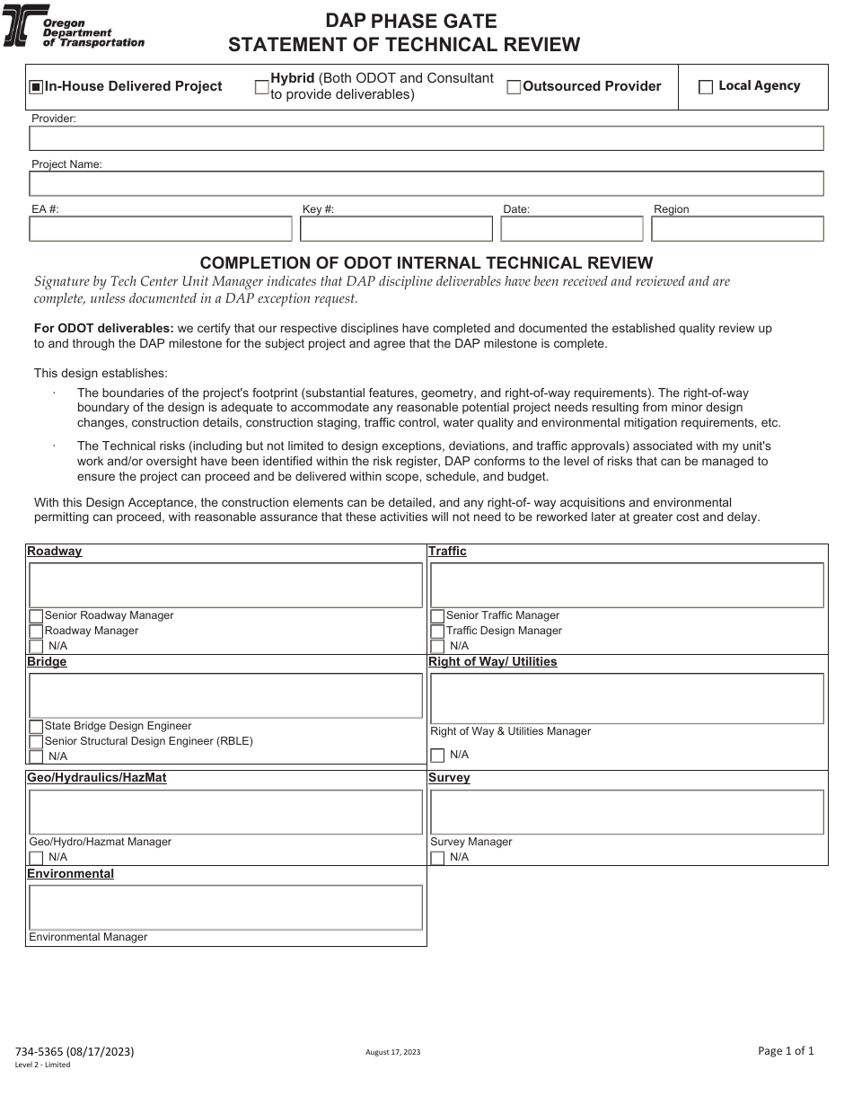 Form 734-5365 Download Fillable PDF or Fill Online Dap/PS&e Phase Gate ...