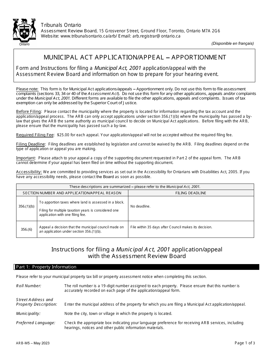 Form ARB-M5 Download Fillable PDF or Fill Online Municipal Act ...
