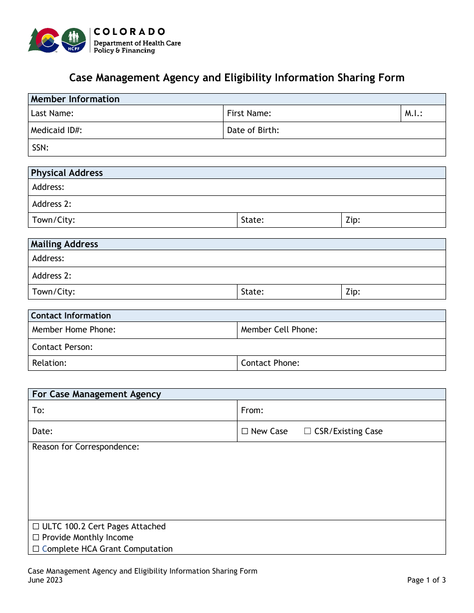 Colorado Case Management Agency and Eligibility Information Sharing Form - Fill Out, Sign Online ...