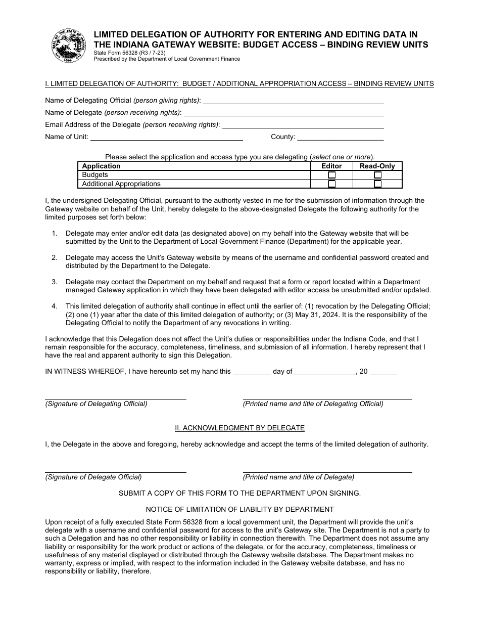 State Form 56328 Download Fillable PDF or Fill Online Limited ...