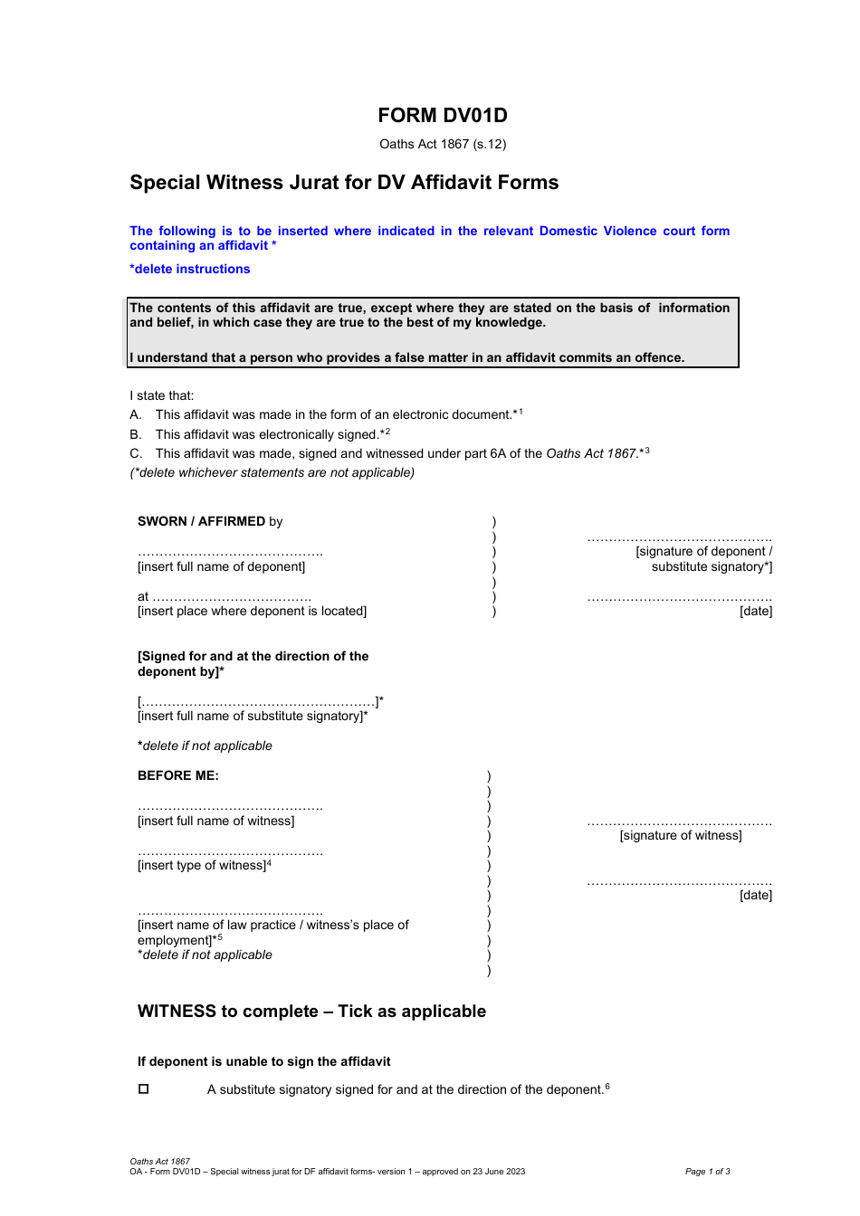 Form DV01D - Fill Out, Sign Online and Download Printable PDF ...