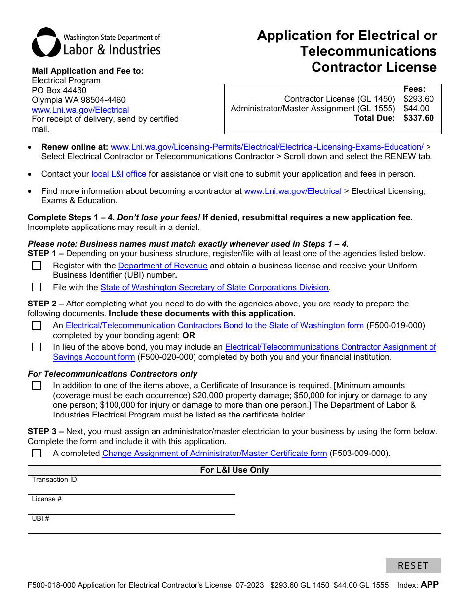 Form F500-018-000 Download Fillable PDF or Fill Online Application for ...