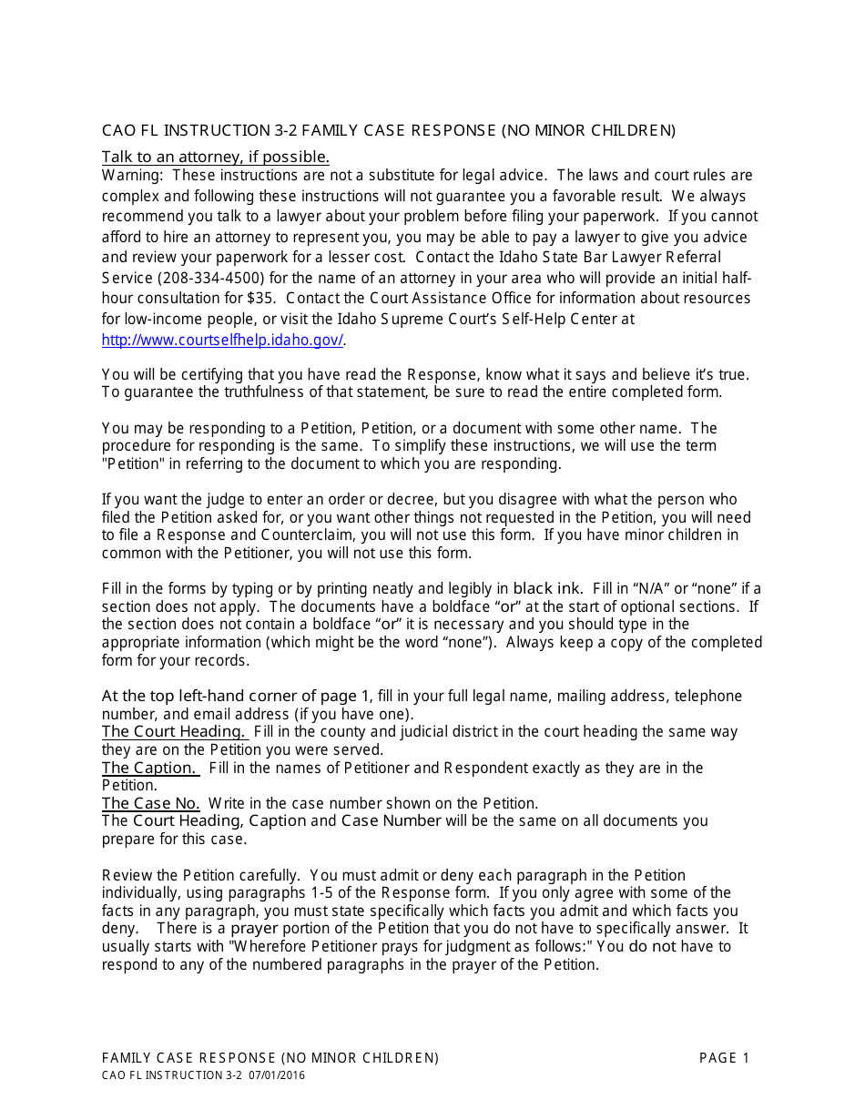Download Instructions for Form CAO FL3-2 Family Case Response (No Minor Children) PDF ...