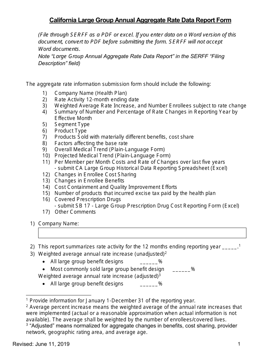 California California Large Group Annual Aggregate Rate Data Report Form - Fill Out, Sign Online ...