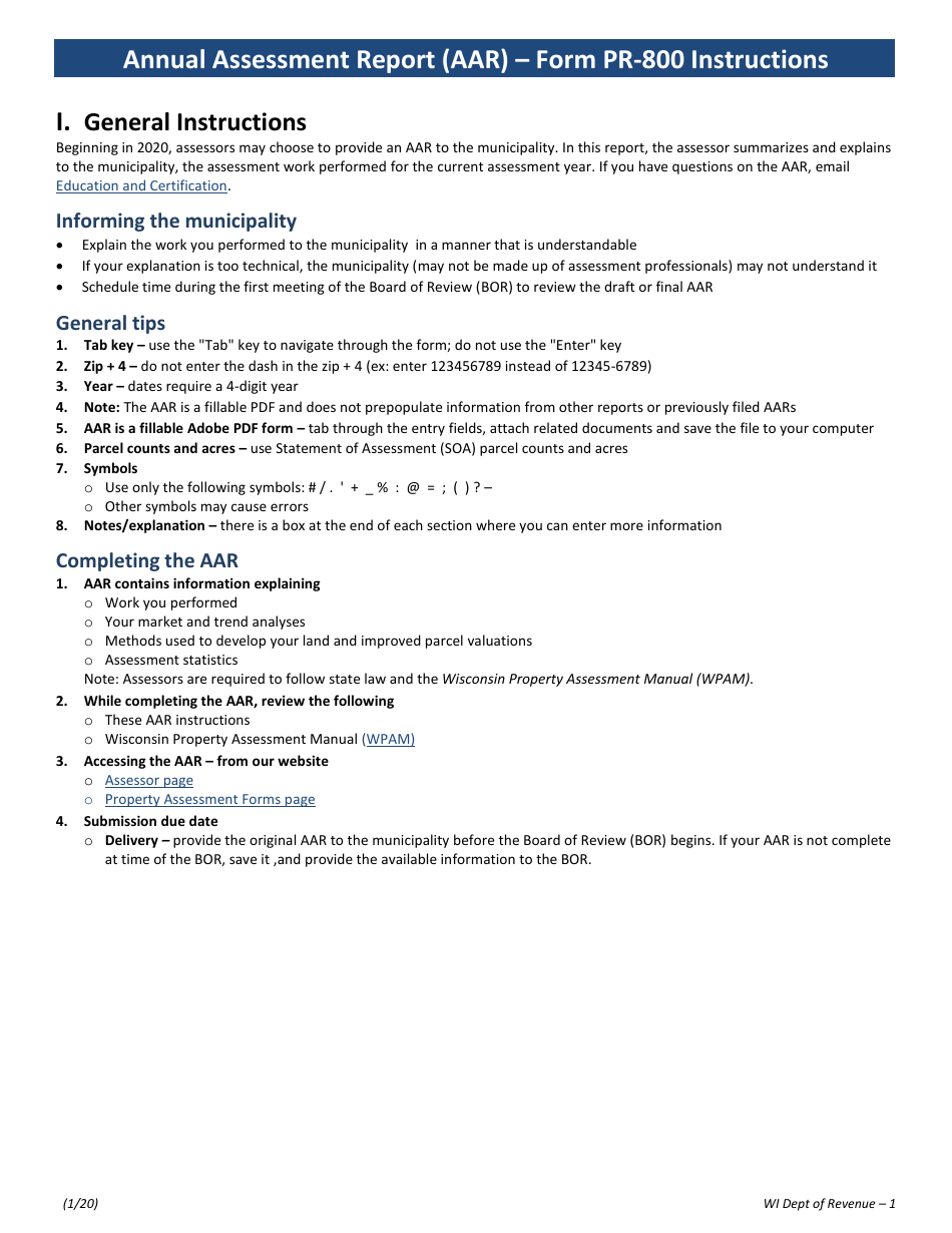 Download Instructions for Form PR-800 Annual Assessment Report PDF ...