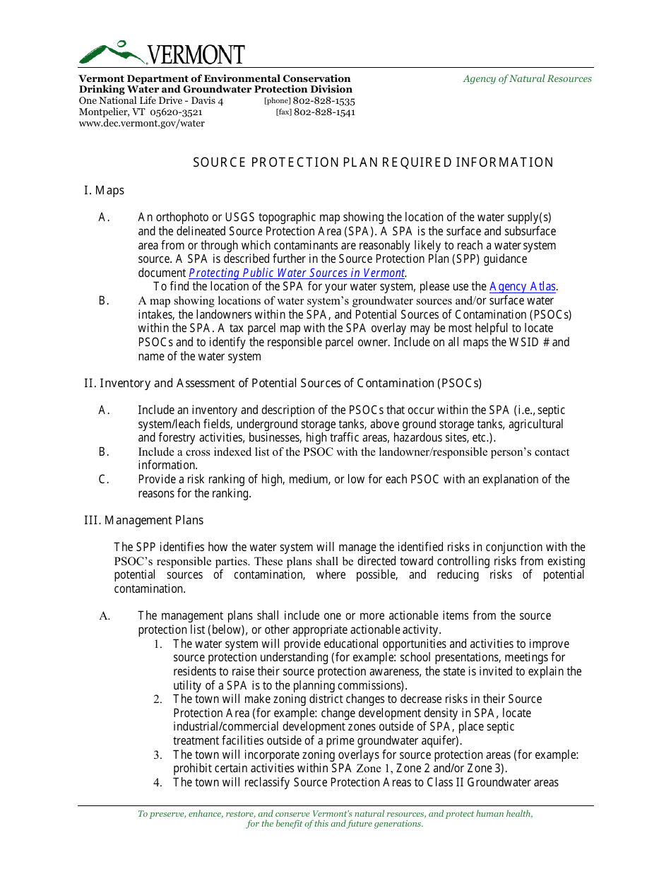 Vermont Source Protection Plan Checklist - Fill Out, Sign Online and ...