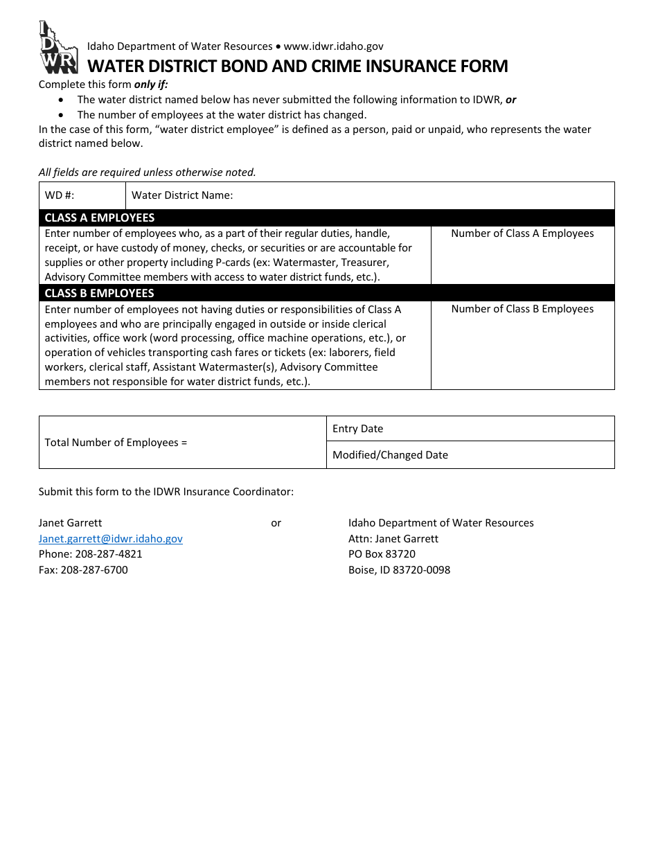 Idaho Water District Bond and Crime Insurance Form - Fill Out, Sign ...