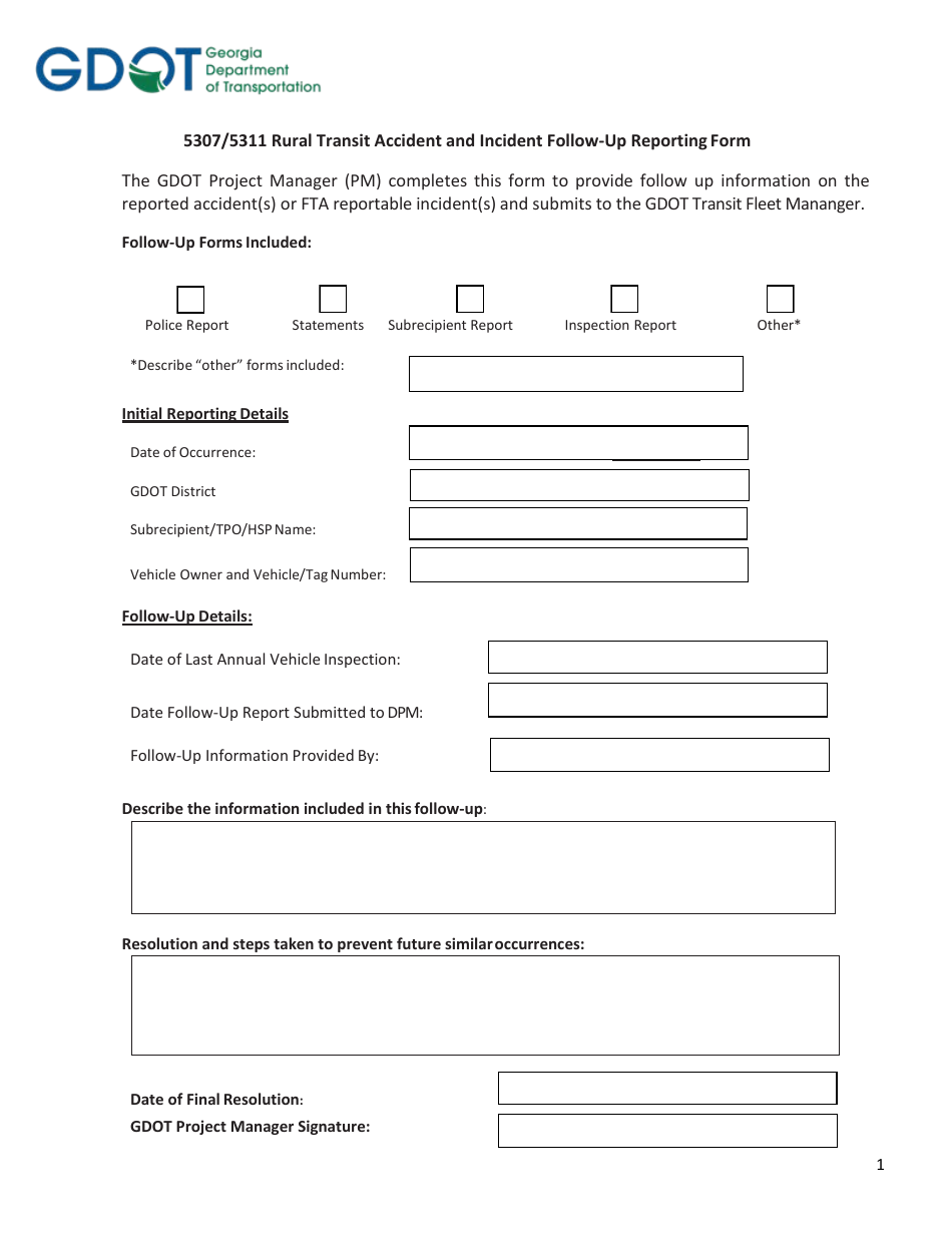 Georgia (United States) 5307/5311 Rural Transit Accident and Incident ...
