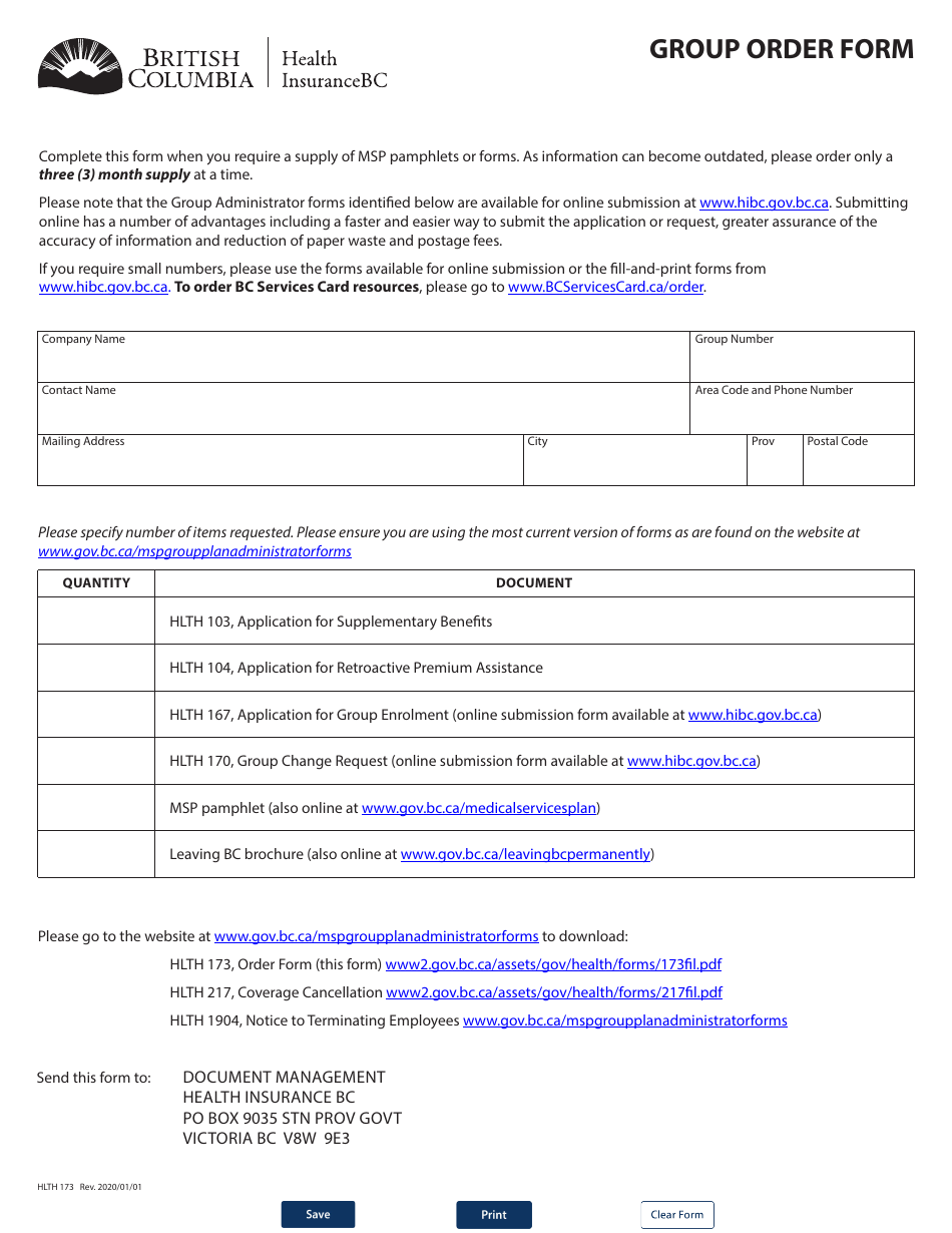 Form HLTH173 - Fill Out, Sign Online and Download Fillable PDF, British ...