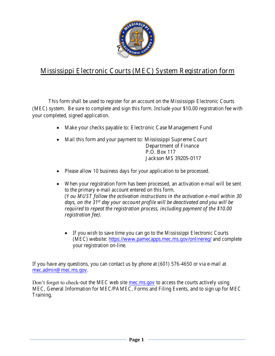 Mississippi Mississippi Electronic Courts (Mec) System Registration ...