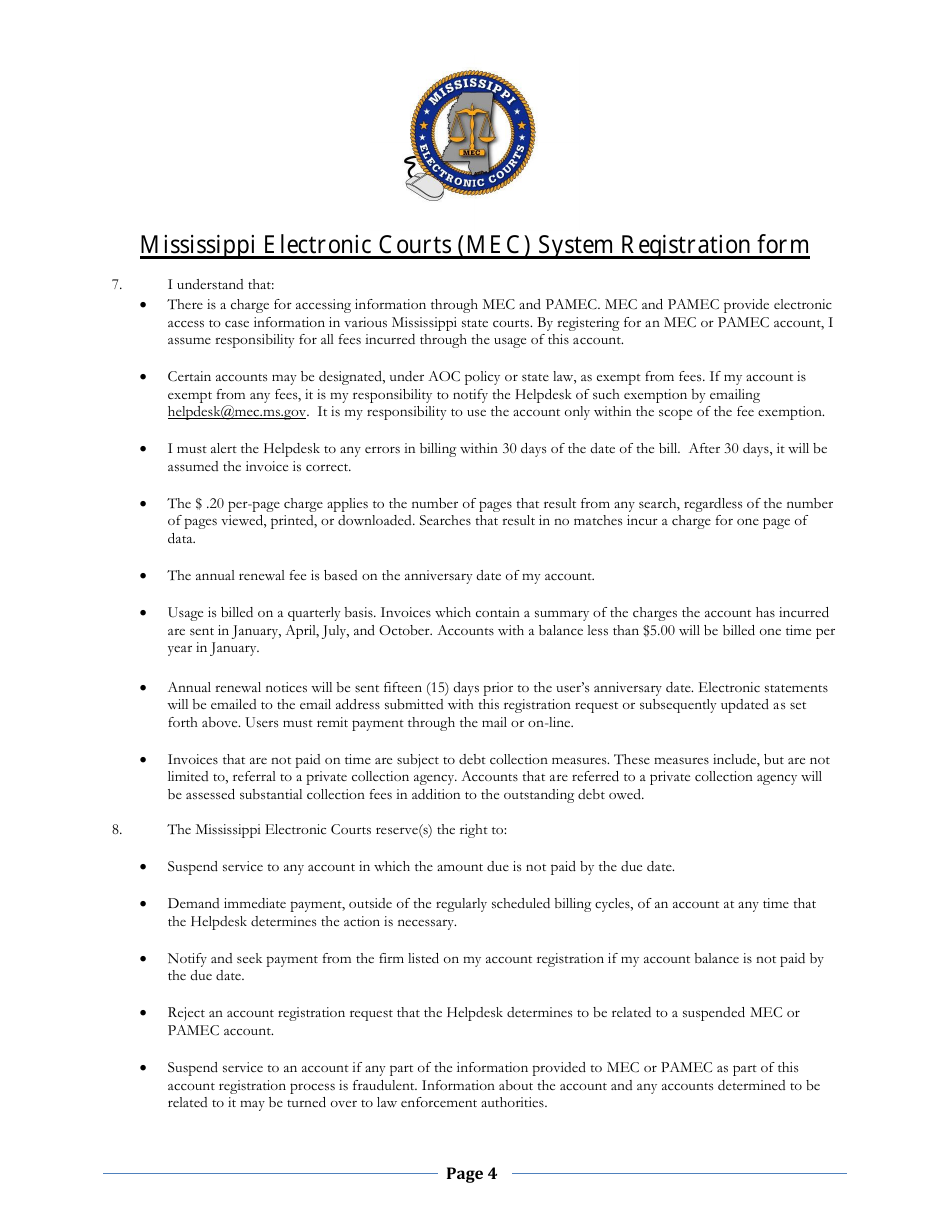 Mississippi Mississippi Electronic Courts (Mec) System Registration ... Mississippi Mississippi Electronic Courts (Mec) System Registration ...