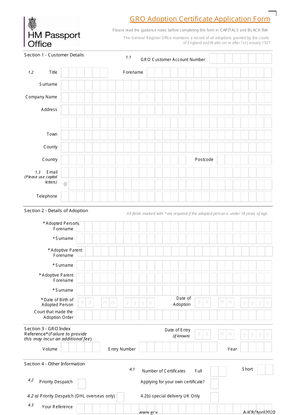 United Kingdom Gro Adoption Certificate Application Form - Fill Out ...