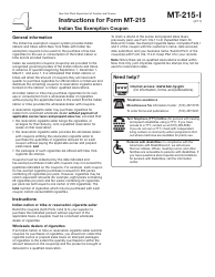 Download Instructions for Form MT-215 Indian Tax Exemption Coupon PDF ...