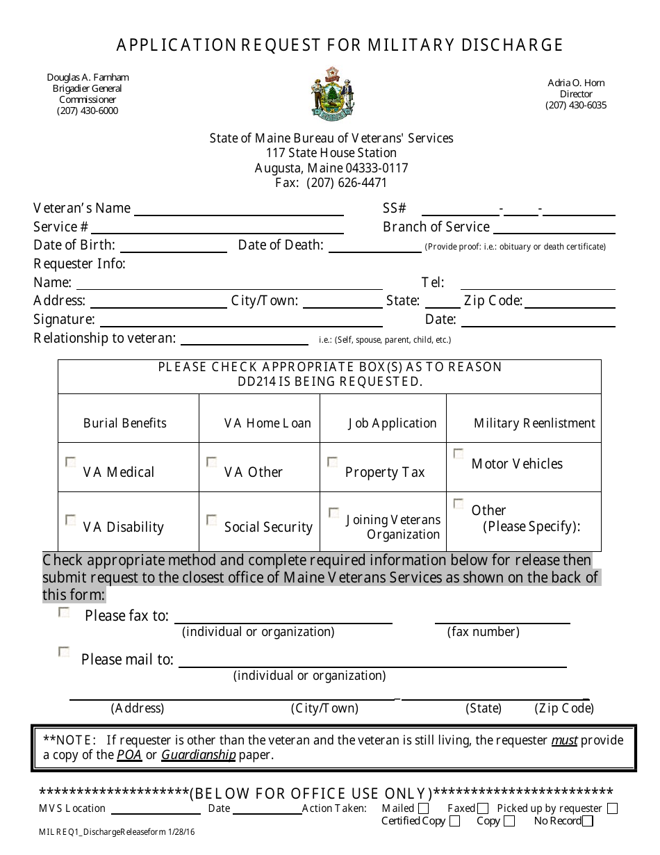 Maine Application Request for Military Discharge - Fill Out, Sign ...