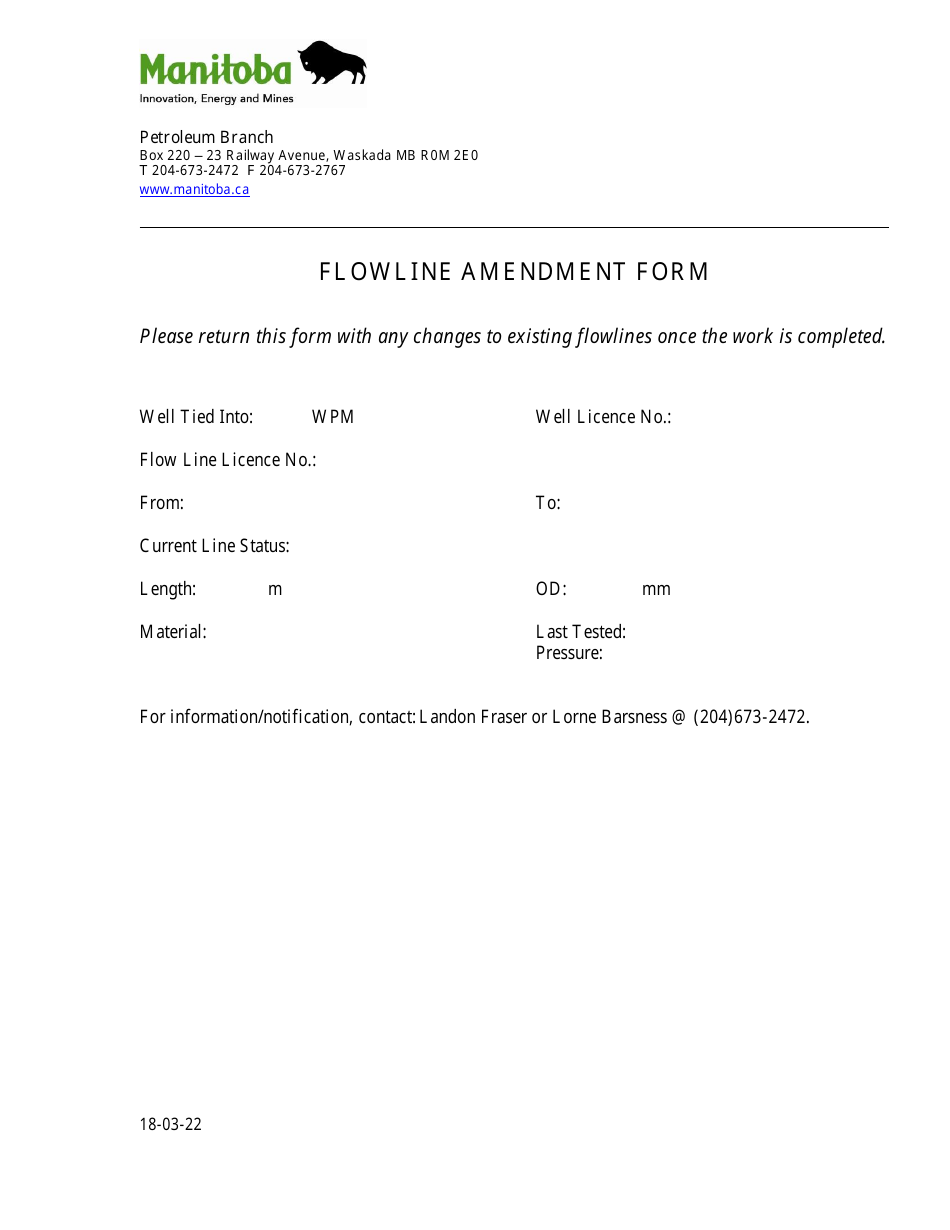Manitoba Canada Flowline Amendment Form - Fill Out, Sign Online and ...