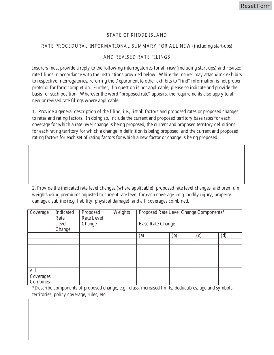 Rhode Island Rate Procedural Informational Summary for All New ...