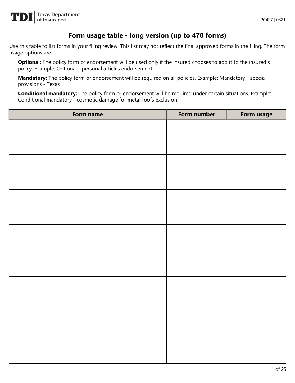 Form PC427 - Fill Out, Sign Online and Download Fillable PDF, Texas ...