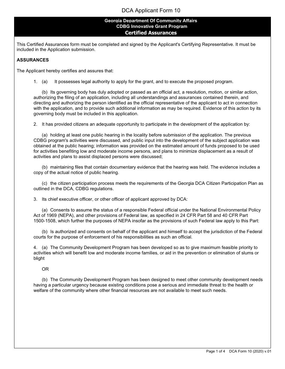 DCA Form 10 - Fill Out, Sign Online and Download Fillable PDF, Georgia ...