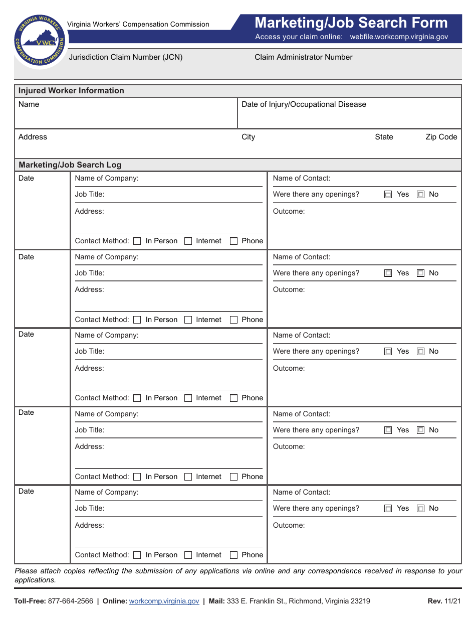 Virginia Marketing/Job Search Form - Fill Out, Sign Online and Download ...