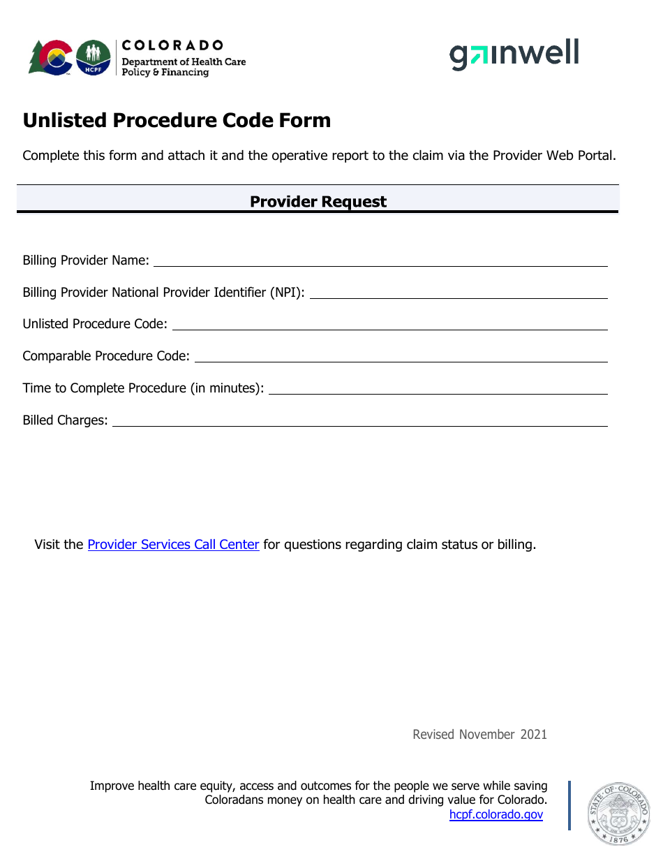 Colorado Unlisted Procedure Code Form - Fill Out, Sign Online and ...