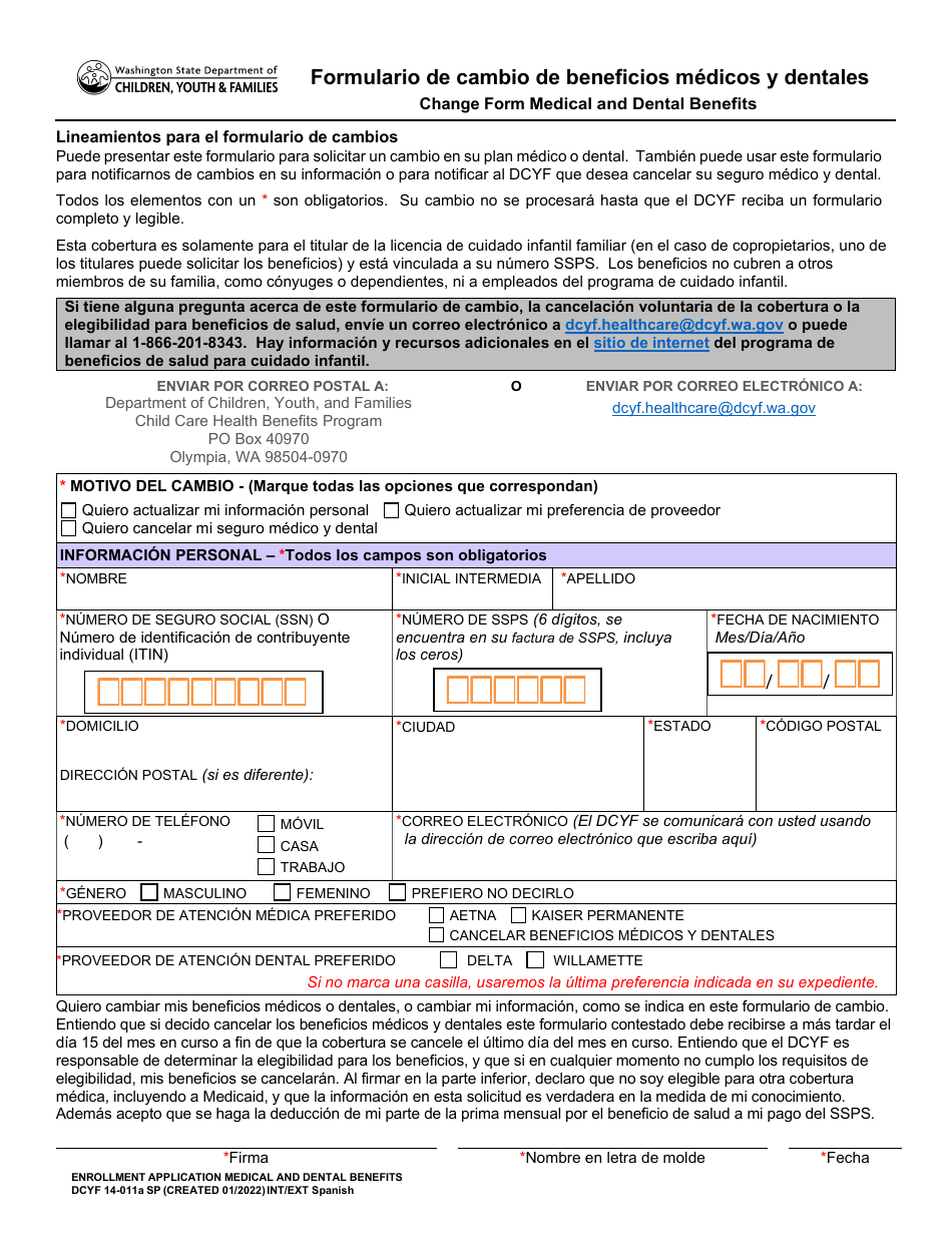 DCYF Formulario 14-011A - Fill Out, Sign Online and Download Printable ...