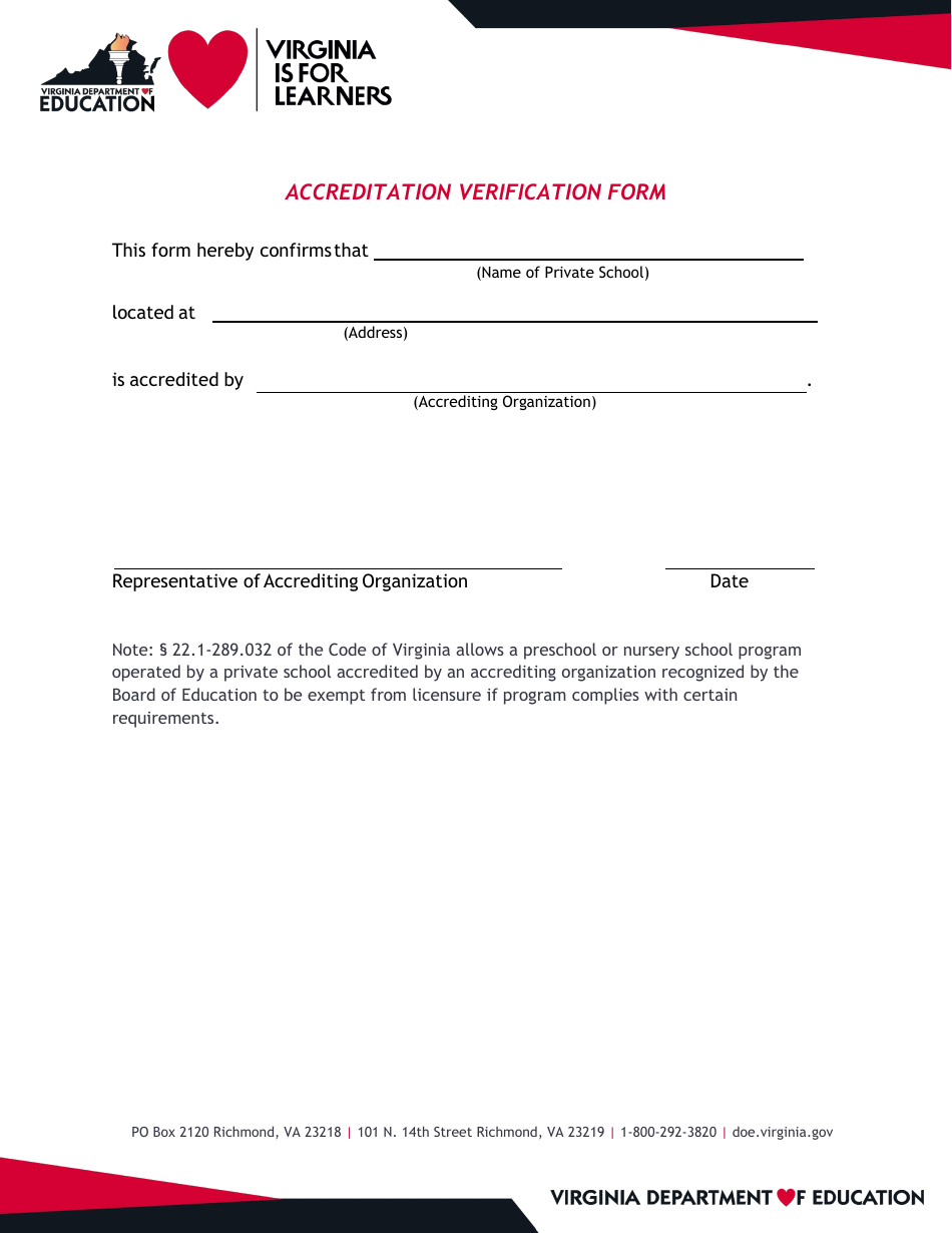 Virginia Accreditation Verification Form - Fill Out, Sign Online and ...