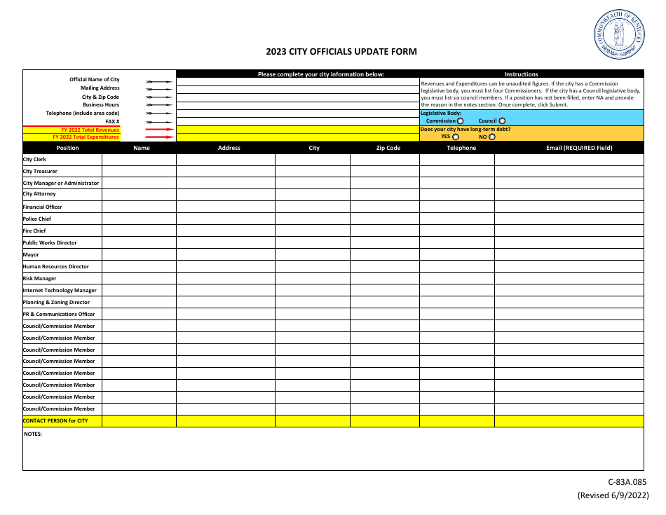 Form C-83A.085 - 2023 - Fill Out, Sign Online and Download Fillable PDF ...