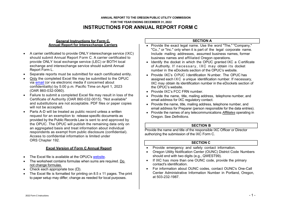 Download Instructions for Form C Annual Report for Interexchange ...