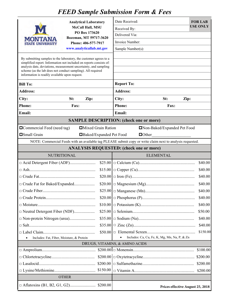 Montana Feed Sample Submission Form Download Printable PDF | Templateroller