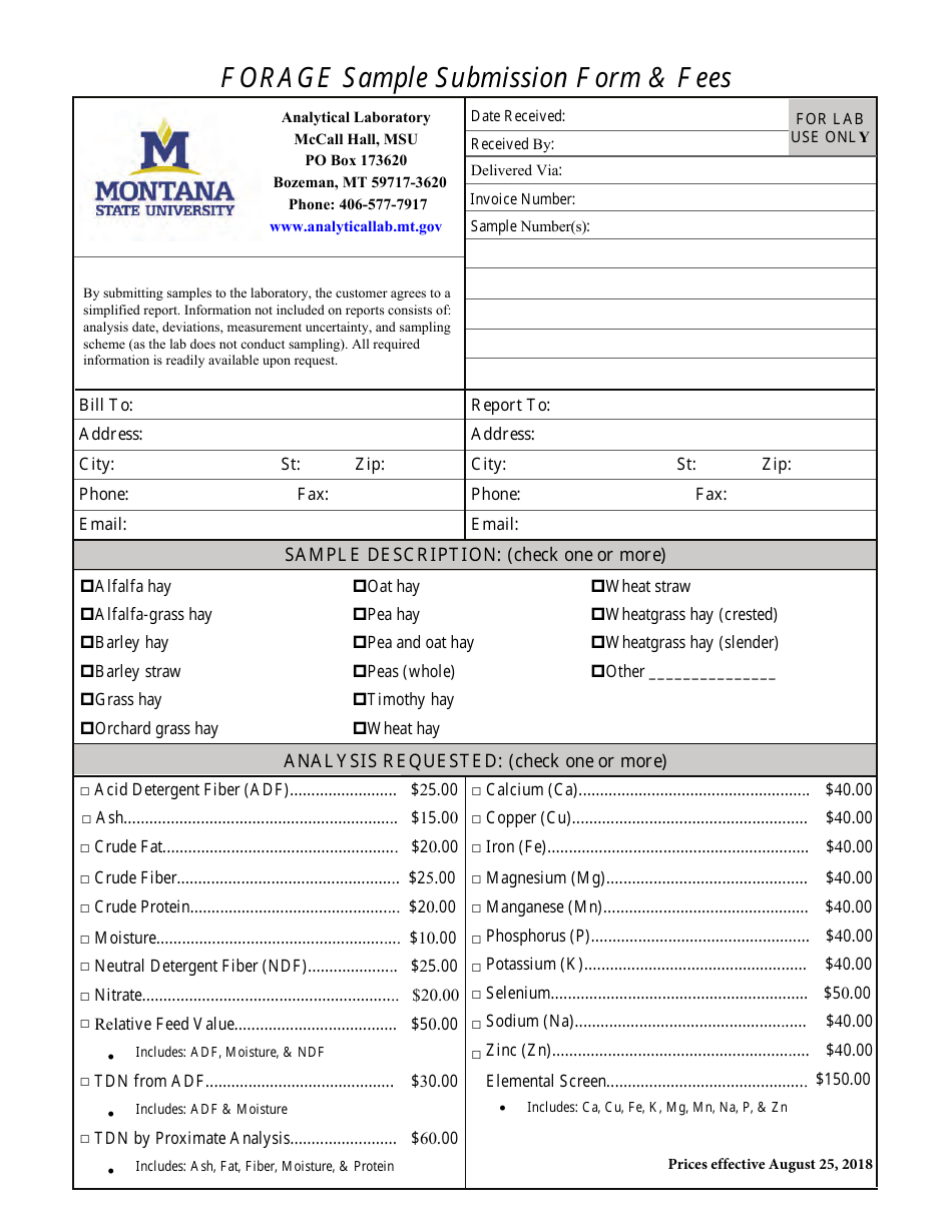Montana Forage Sample Submission Form - Fill Out, Sign Online and Download PDF | Templateroller