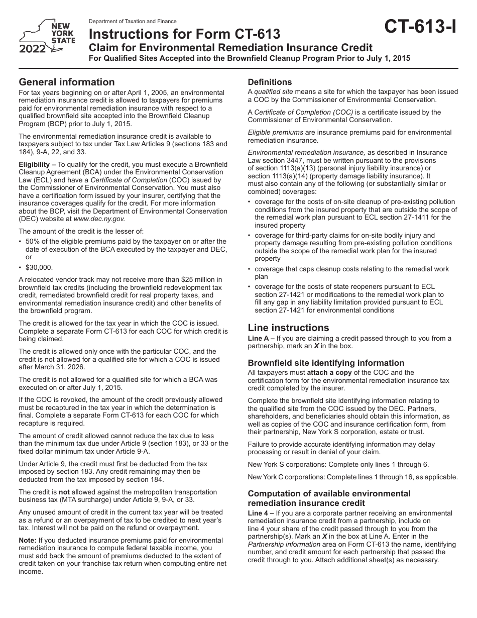 Download Instructions for Form CT-613 Claim for Environmental ...