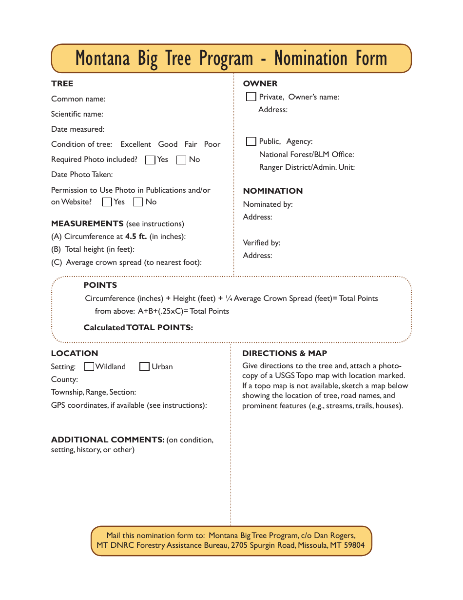 Montana Nomination Form - Montana Big Tree Program - Fill Out, Sign ...