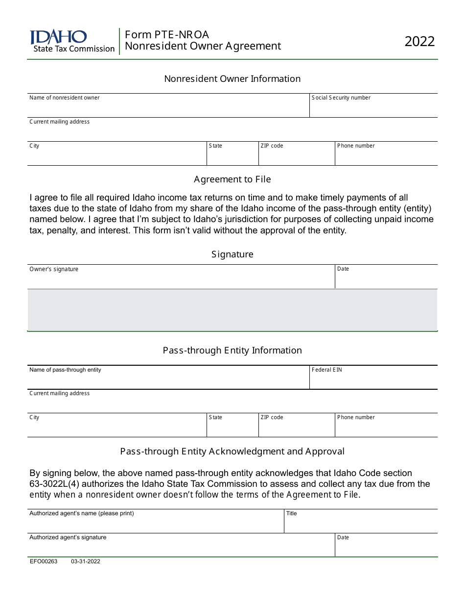Form PTE-NROA (EFO00263) - 2022 - Fill Out, Sign Online and Download ...