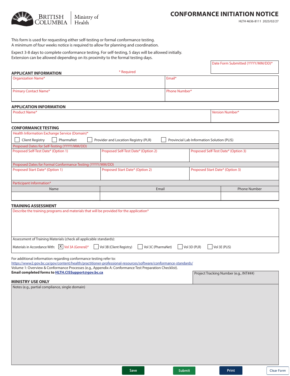 Form HLTH4636-8111 Download Fillable PDF or Fill Online Conformance ...