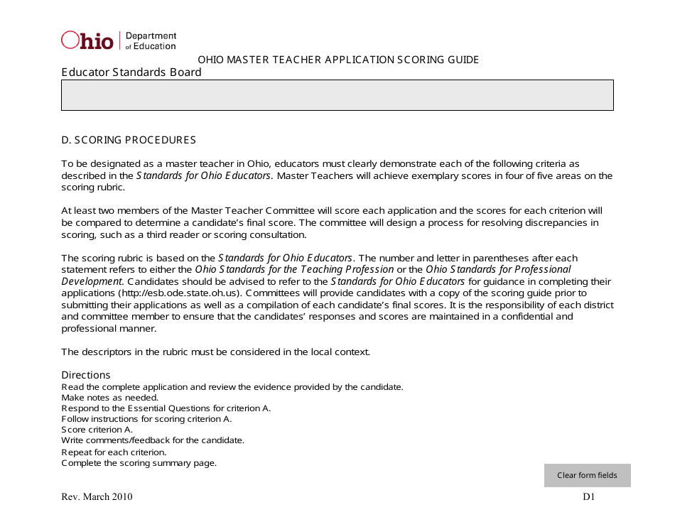 Ohio Ohio Master Teacher Application Scoring Guide - Fill Out, Sign ...