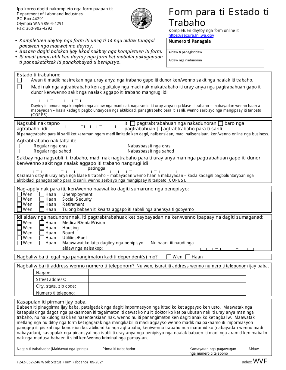 Form F242-052-246 Download Printable PDF or Fill Online Work Status ...