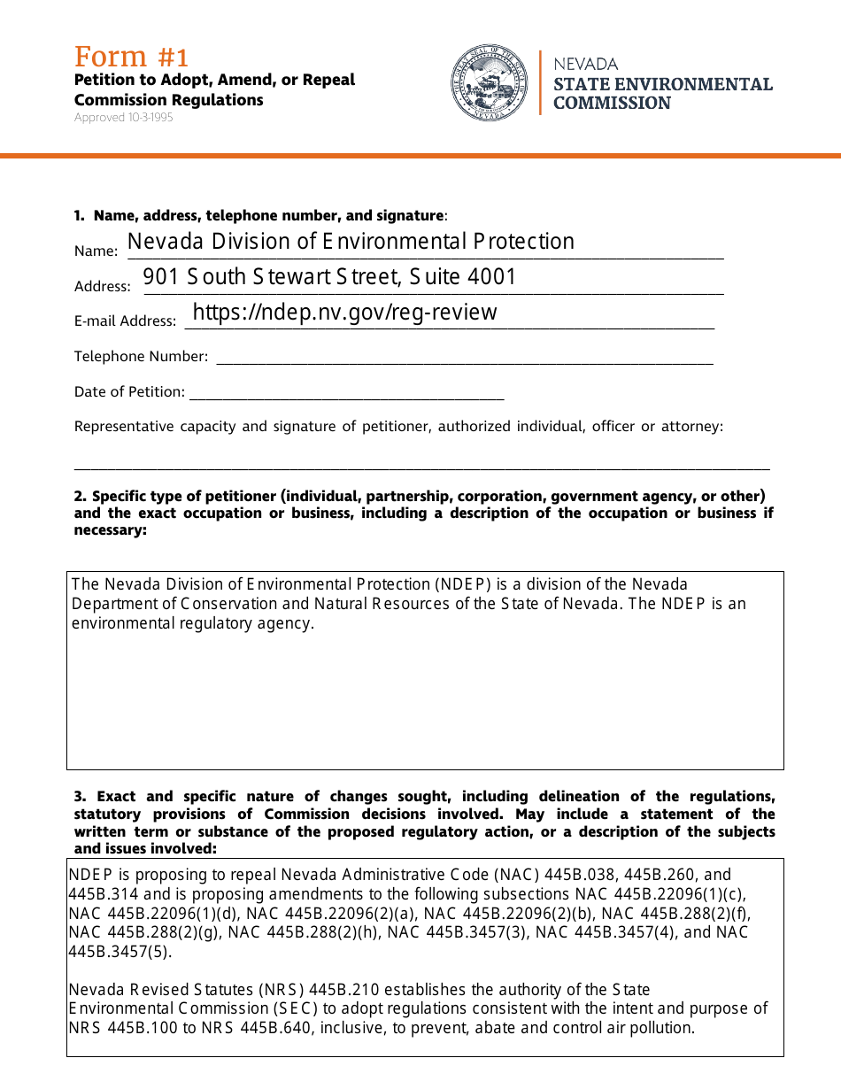 Form 1 - Fill Out, Sign Online and Download Fillable PDF, Nevada ...