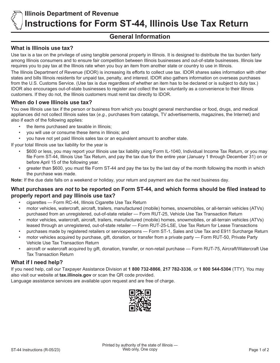 Download Instructions for Form ST-44, 019 Illinois Use Tax Return PDF ...